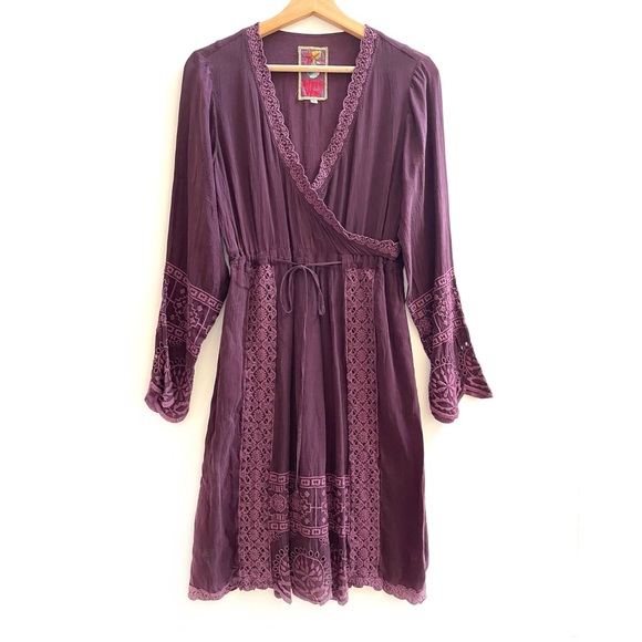 Johnny Was | Dresses | Johnny Was Embroidered Midi Dress In Dark Plum ...